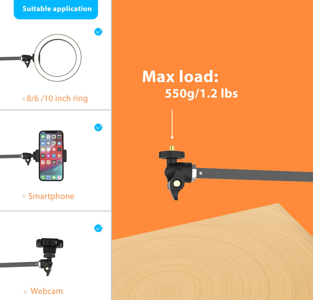 Pozliv Long Overhead Tripod Mount for iPhone Webcam Ring Light ...